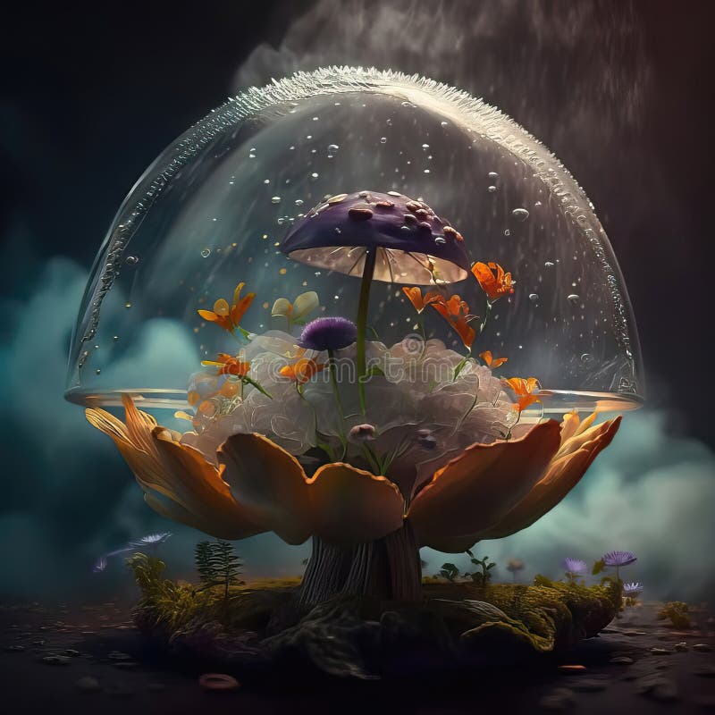 AI Generated Abstract Multicolored Composition, Giant Mushroom in Shape ...