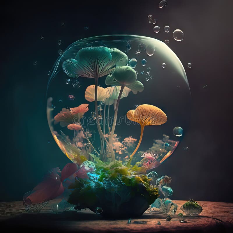 AI Generated Abstract Multicolored Composition, Giant Mushroom in Shape ...