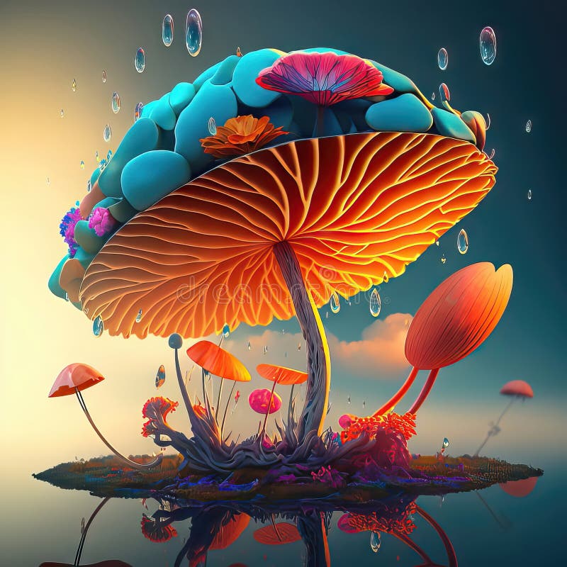 AI Generated Abstract Multicolored Composition, Giant Mushroom in Shape ...