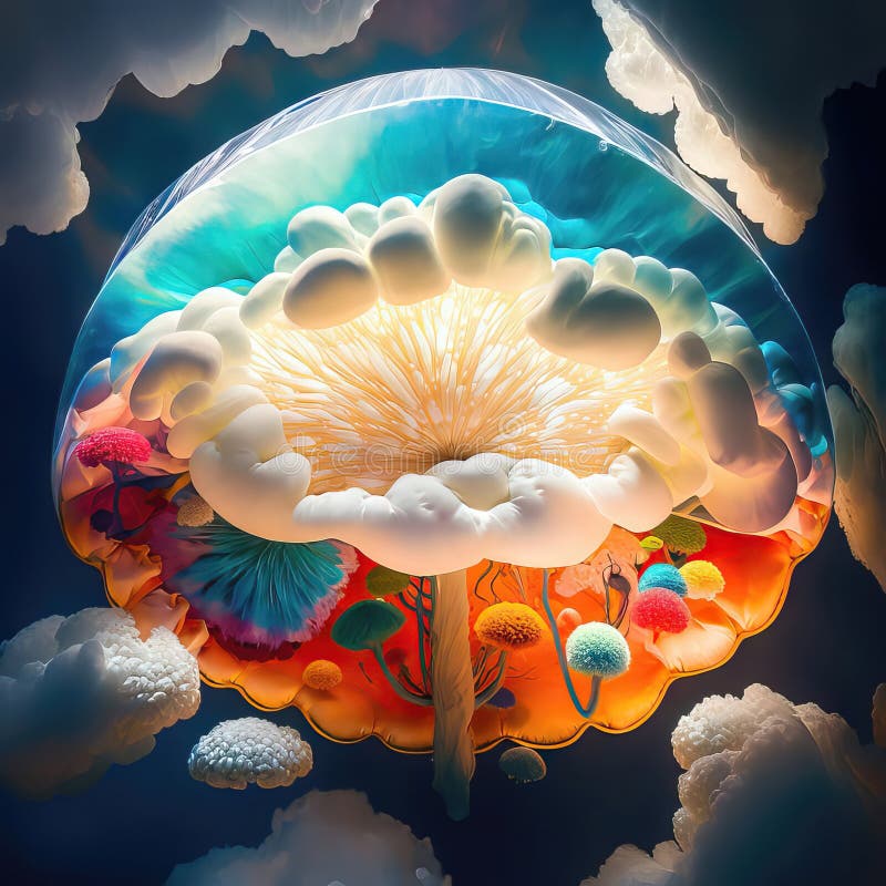AI Generated Abstract Multicolored Composition, Giant Mushroom in Shape ...