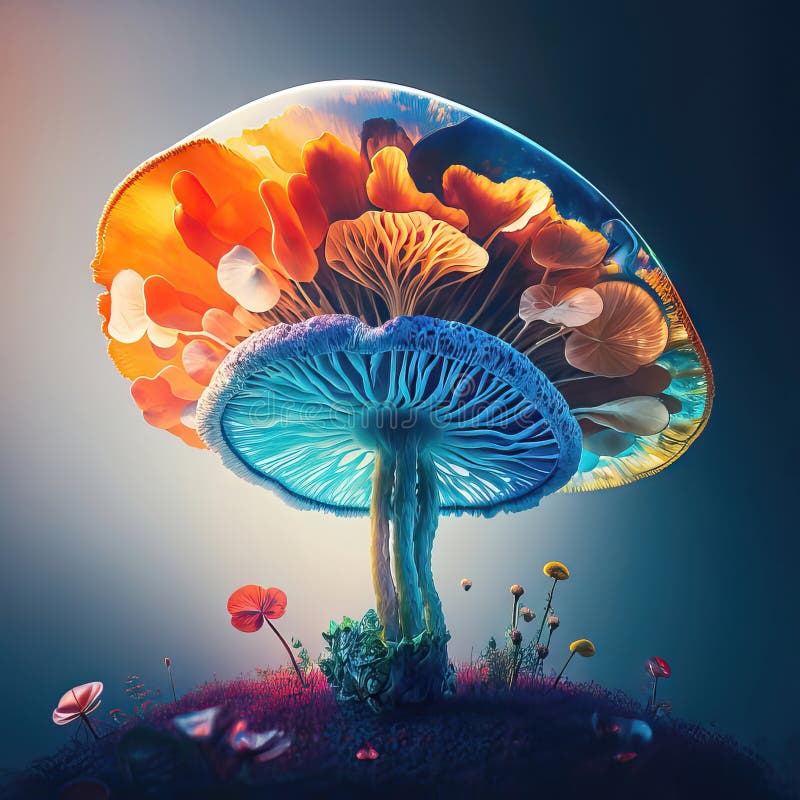 AI Generated Abstract Multicolored Composition, Giant Mushroom in Shape ...