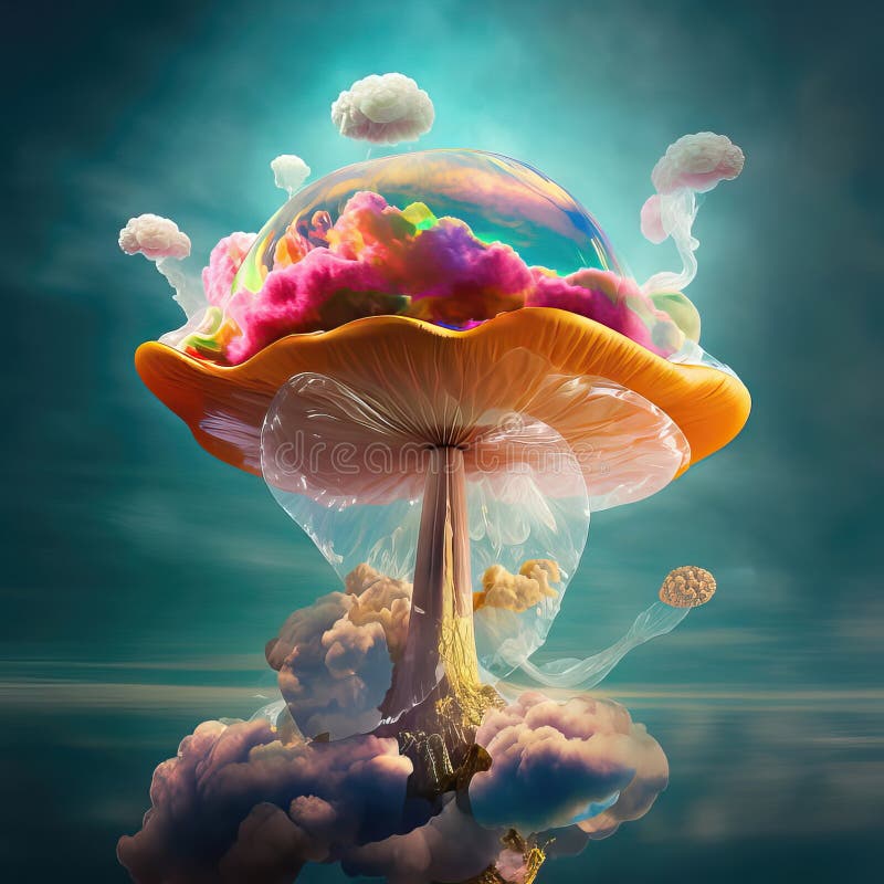 AI Generated Abstract Multicolored Composition, Giant Mushroom in Shape ...