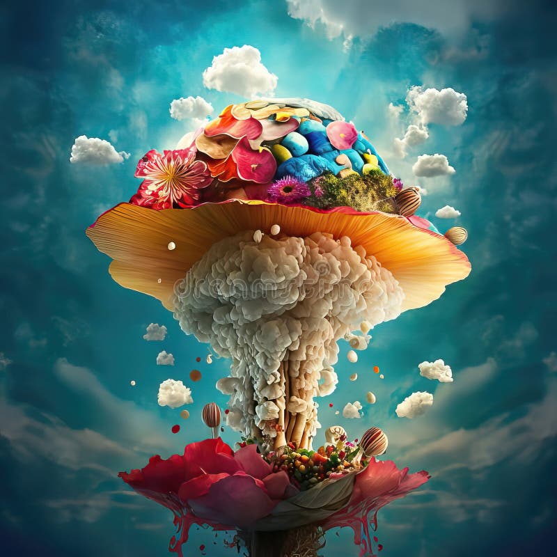 AI Generated Abstract Multicolored Composition, Giant Mushroom in Shape ...