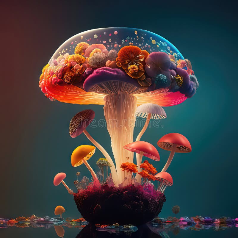 AI Generated Abstract Multicolored Composition, Giant Mushroom in Shape ...
