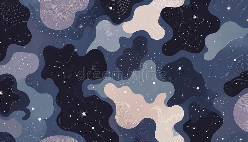 Abstract Space-themed Pattern with Stars and Constellations. Stock ...