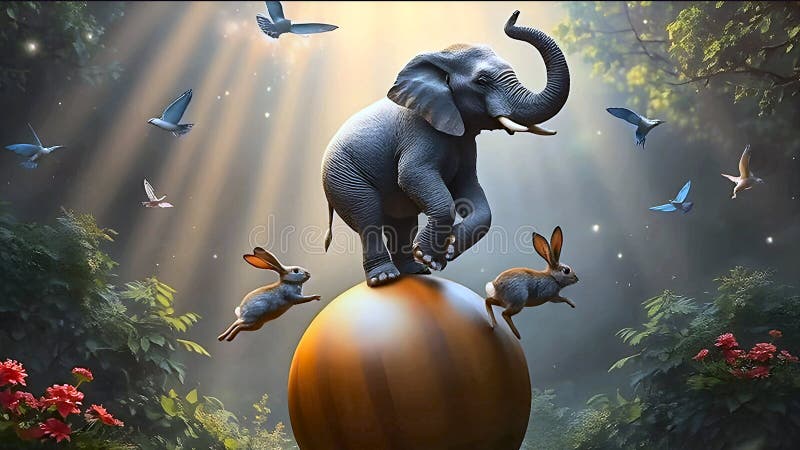 Rabbits and Elephant Practicing Their Circus Routine Stock Illustration ...