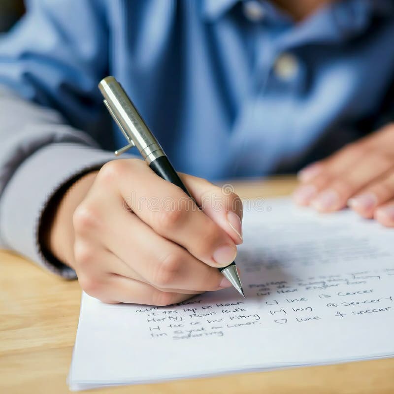 The Activity of Writing Something with a Pen on Paper Stock ...