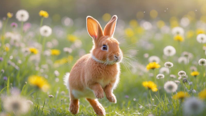 Adorable Orange Rabbit in a Spring Meadow Stock Photo - Image of rabbit ...