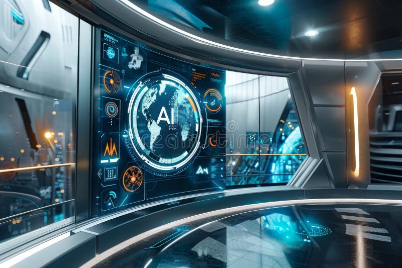 Advanced AI Control Room with High Tech Interfaces, Neon Lights, and ...
