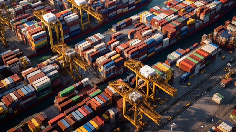 AI Generated. Aerial View Closed Up Container Ship in Port at Container ...