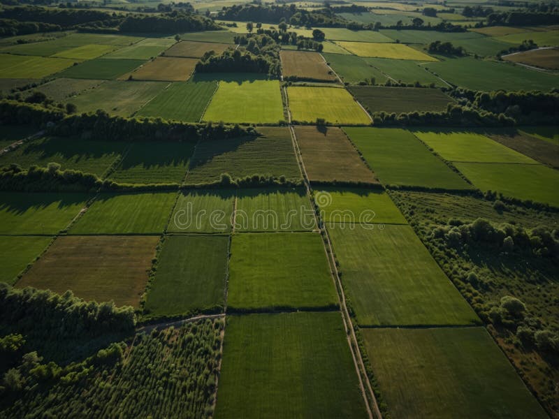 An Aerial View of a Patchwork of Green Fields. Stock Photo - Image of ...