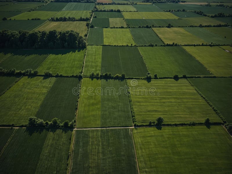 An Aerial View of a Patchwork of Green Fields. Stock Image - Image of ...
