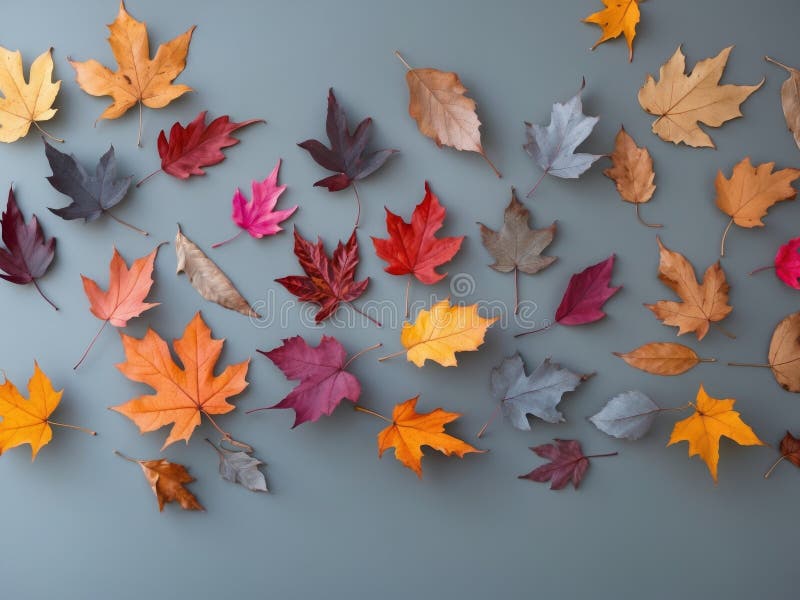 Aesthetic Layout of Colorful Dry Leaves on Neutral Gray Background ...