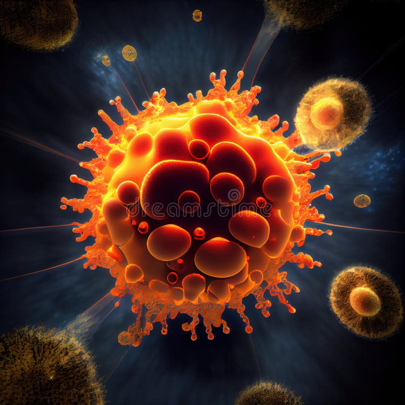 AI Generated Aggressive Orange Bacterium Attacking Cells in Dark ...