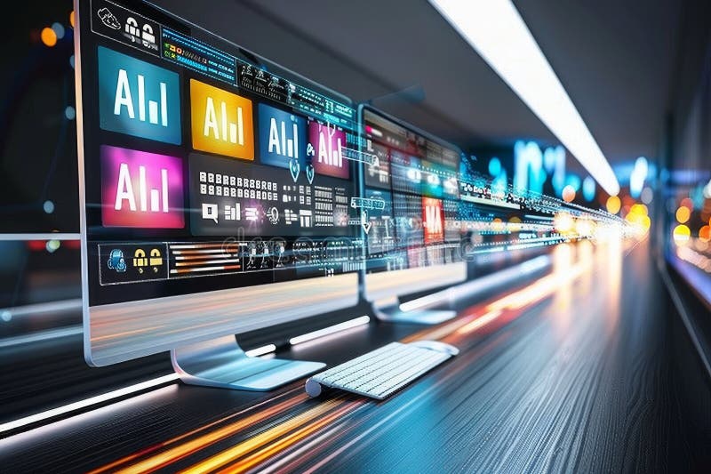 AI Control Room with Neon Lights, Futuristic Digital Interface ...