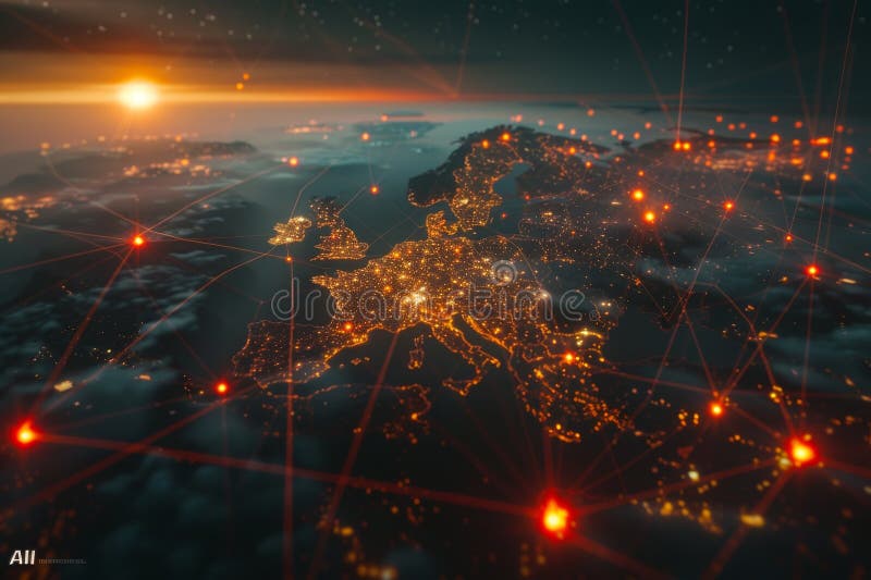 AI Digital Map with Glowing Cities, Futuristic Tech Visualization ...