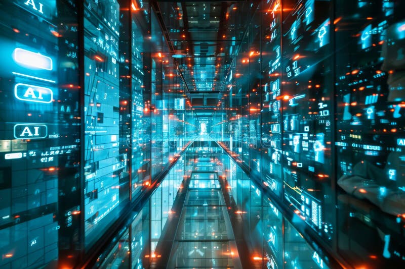 AI Glowing Hallway, Advanced Tech Architecture, Futuristic Digital ...