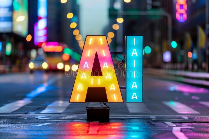 AI Letters with Neon Lights, Digital Art, Technology Innovation ...