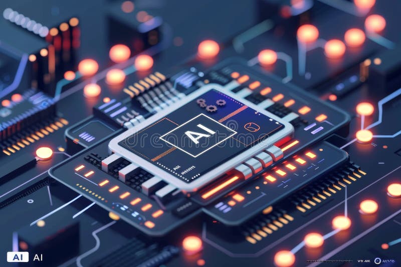 AI Microchip with Glowing Circuits and Neon Lights Stock Illustration ... AI Microchip with Glowing Circuits and Neon Lights Stock Illustration ...