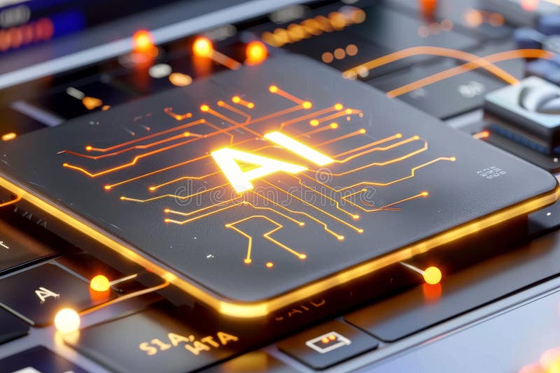 AI Microchip Glowing in a Neon Lit Digital Circuit, Representing ... AI Microchip Glowing in a Neon Lit Digital Circuit, Representing ...