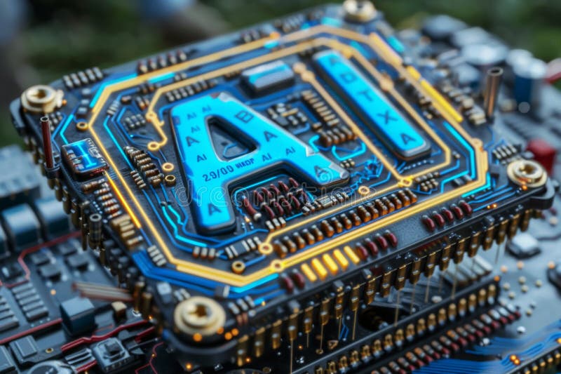 AI Microchip on a High Tech Circuit Board, Representing Advanced ...