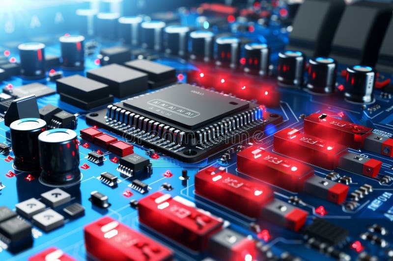 AI Microchip on Red Circuit Board, Artificial Intelligence, Advanced Tech, Digital Electronics ...