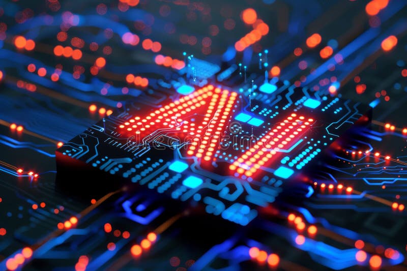 Ai Digital Processor On Circuit Board Futuristic Tech Hardware Glowing Ai Letters Advanced