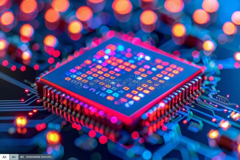AI Processor with Blue Neon Circuits, Capturing Advanced Technology and ...