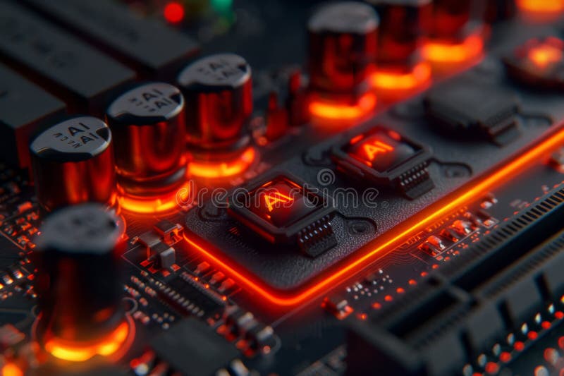 AI Processor on a Neon Lit Circuit Board, Representing Advanced ... AI Processor on a Neon Lit Circuit Board, Representing Advanced ...