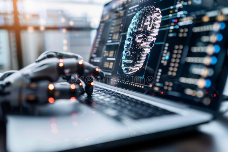 AI Robot Hand Interacting with Digital Interface, Digital Art ...