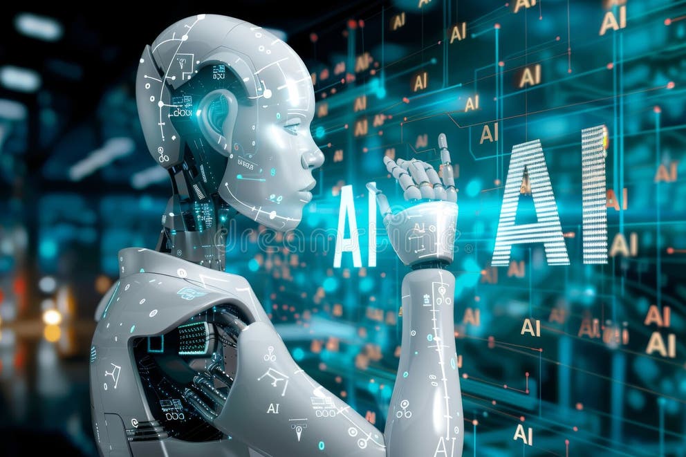 AI Robot with Holographic Display, Digital Art, Technology Innovation, Artificial Intelligence ...