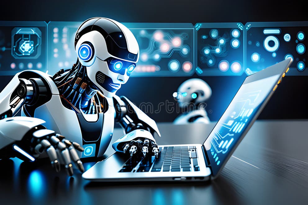 An Ai Robot Using a Computer, Digital Advanced Technology Stock ...