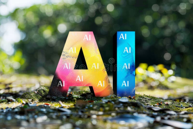 AI Typography with Floral Elements and Digital Interface Overlay Stock ...