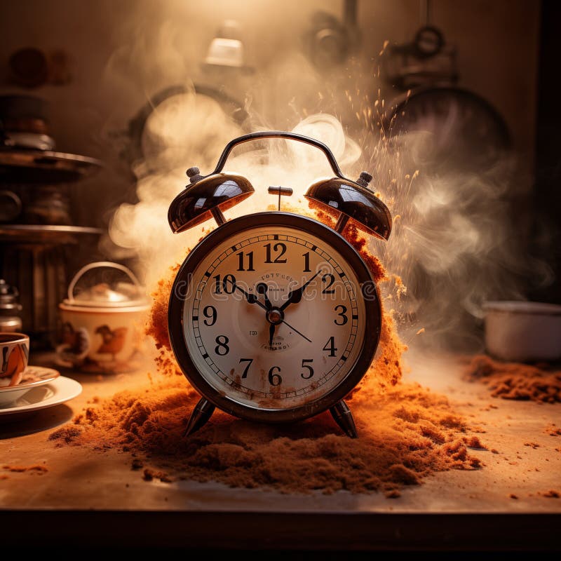 AI Generated Alarm Clock with Smoke and Lights Stock Illustration ...