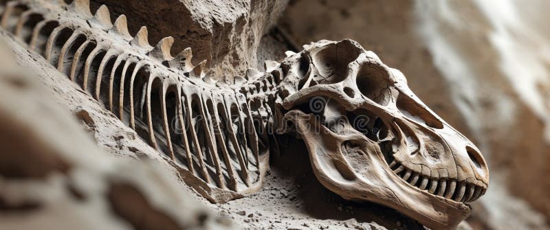 Ancient Dinosaur Fossil Embedded in Rock Surface with Rib Cage and ...