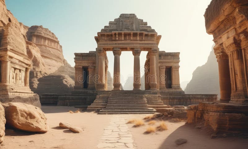 A Stone Building with Pillars and a Stone Walkway in Front of it. Stock ...