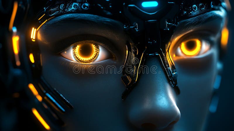 Cyberpunk Female Face Glowing Eyes Futuristic Digital Art Detailed ...
