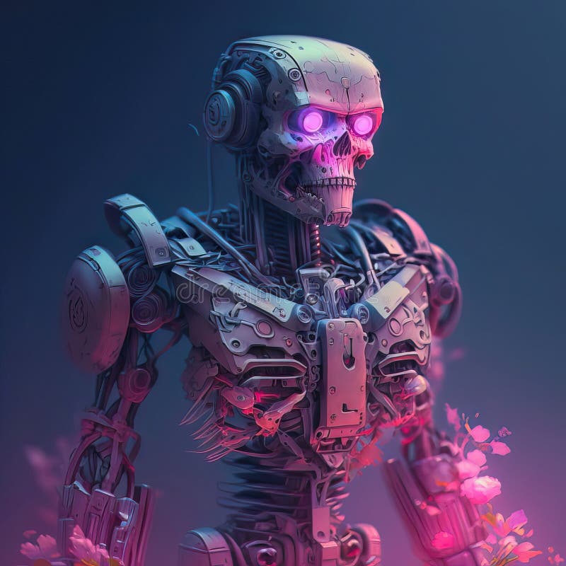 AI Generated Android Robot in Neon Light Stock Illustration ...