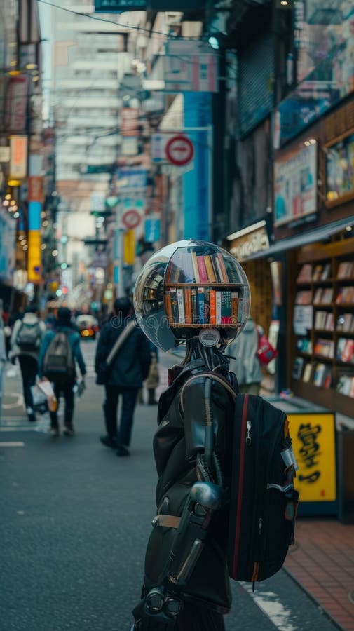 AI Generated. Android Robot in a Stylish Black Jacket, a Modern ...