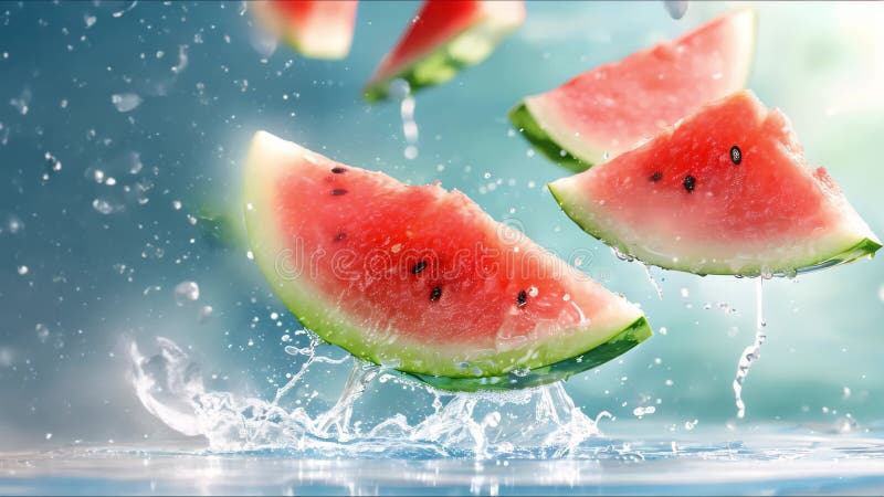 AI Generated Animated Illustration of Watermelon Slices in Water Splash ...