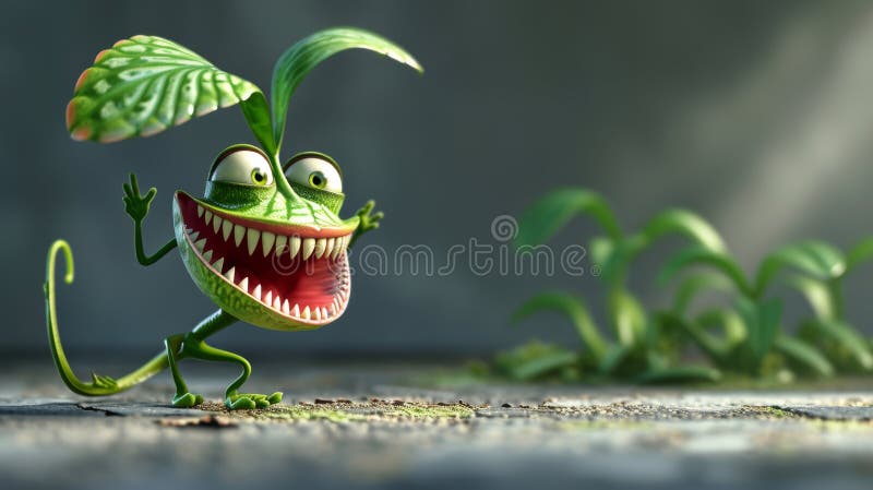 AI-generated Animated Plant Creature with Expressive Leaf Hat and Sharp ...