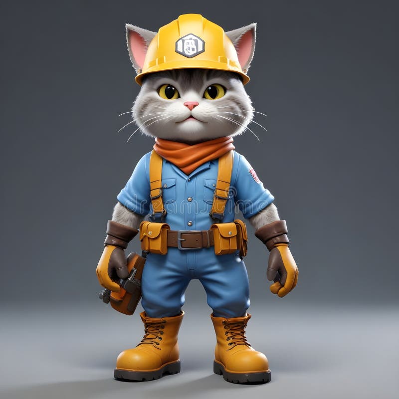 AI-generated Animation of a Cartoon Cat in a Construction Work Attire ...