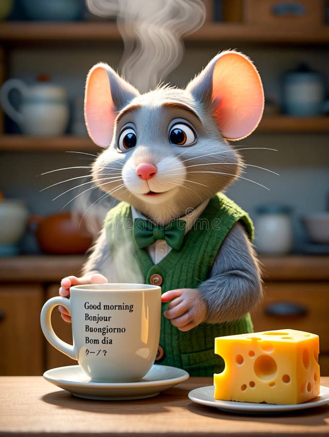 AI-generated Anthropomorphic Mouse, Cute Appearance, Holds a Coffee Mug ...