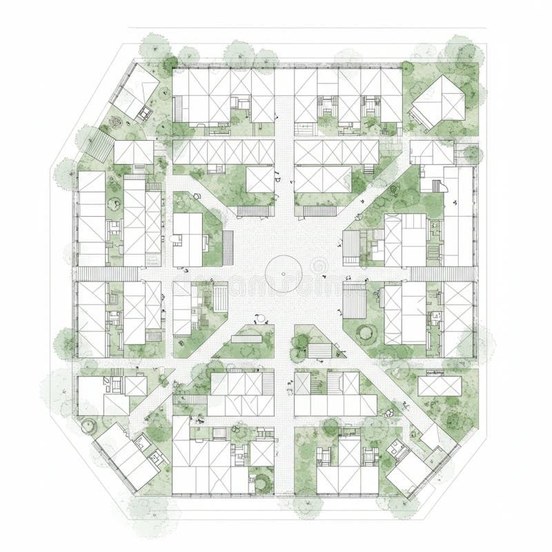 Architectural Blueprint Highlighting a Symmetrical Urban Layout. Stock ...