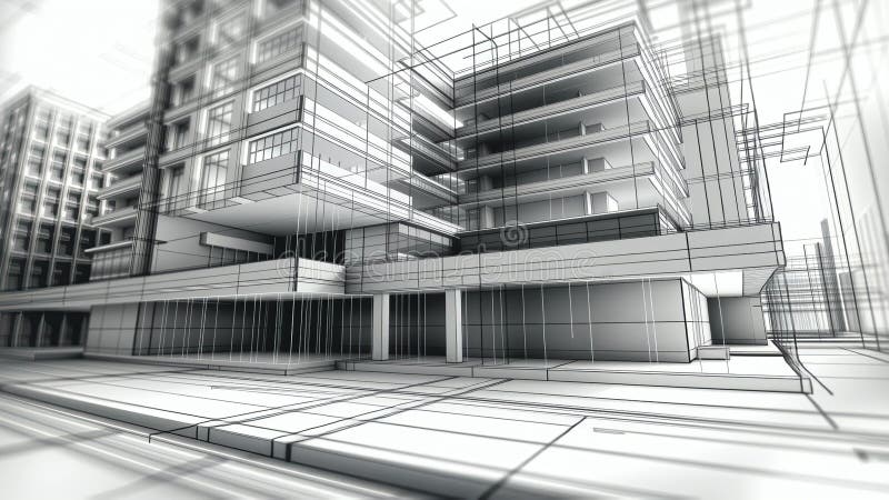 AI-generated of an Architectural Wireframe Drawing of a Modern Building ...