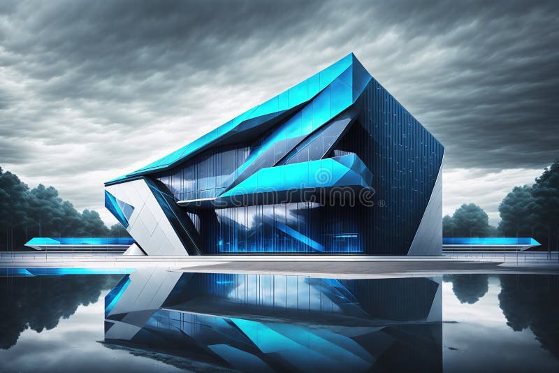 Architecutral Visualisation of a Futuristic Building with Blue Facade ...