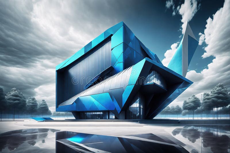 Architecutral Visualisation of a Futuristic Building with Blue Facade ...