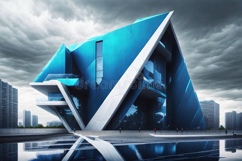 Architecutral Visualisation of a Futuristic Building with Blue Facade ...