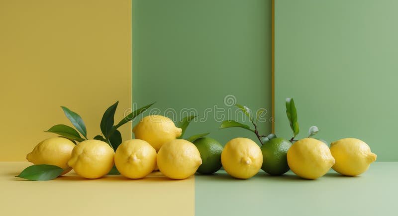 Arrangement Fresh Lemons Split Yellow Green Background Stock Photos ...