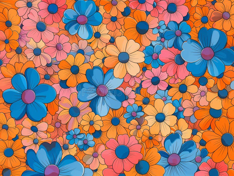 Ai Generated Abstract Watercolor Groovy Floral 70s 60s Background Stock ...